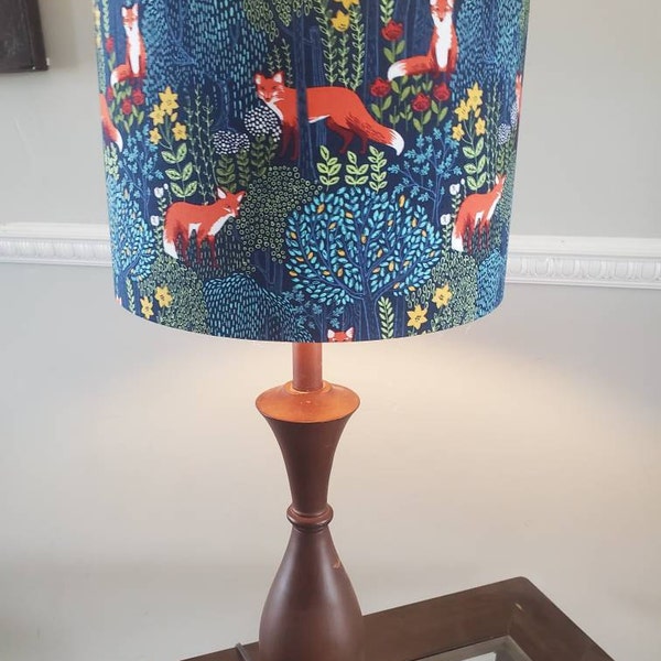 Fox in the Woods Vibrant Red Foxes With a Navy Background Drum Lamp ...