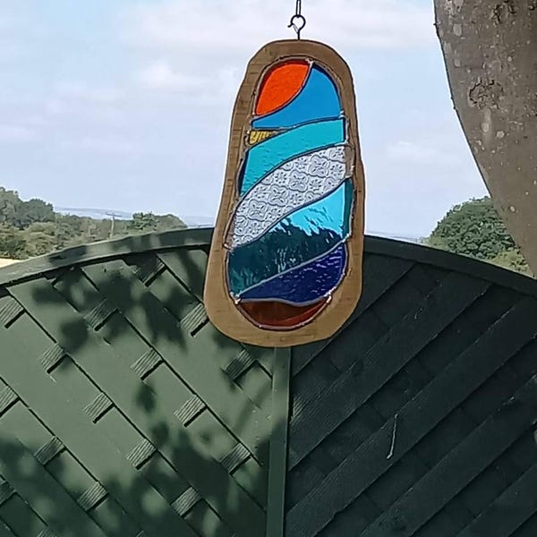 Abstract Sun Rainbow Glass Garden Sculpture, Reclaimed Wood, Garden Sculpture, Retirement Gift ...