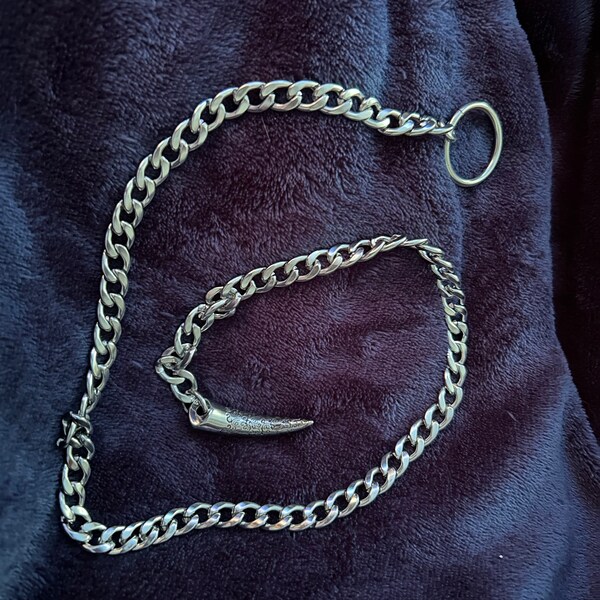 Silver Heavy Metal Steel Lariat Necklace With Steel Tusk Pendant - Goth ...