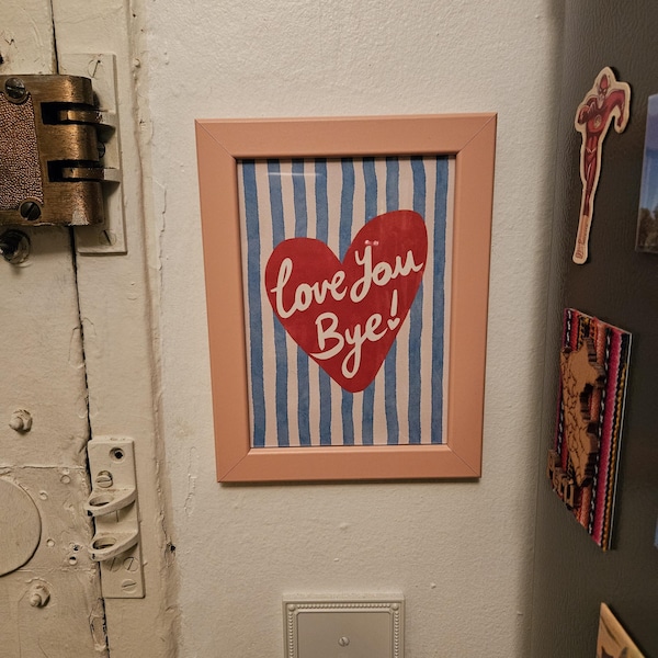 Love You Bye Print, Retro Heart Stripes Poster, Preppy Girly Entryway ...