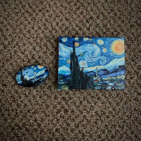 Mini Starry Night Painting With Easel - Etsy