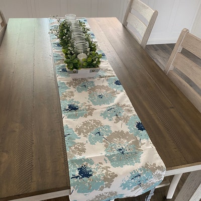 Table Runner Premier Prints Blooms Blue Weddings Showers - Etsy