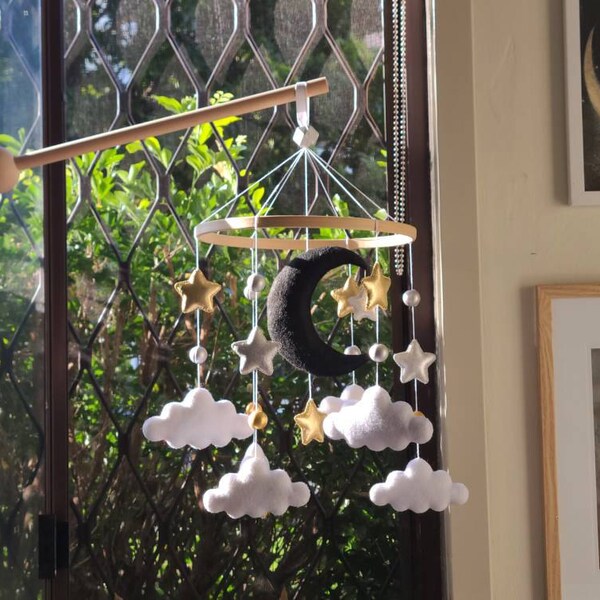 Moon Stars Cloud Nursery Baby Mobile, Starry Night Baby Mobile, Stars ...