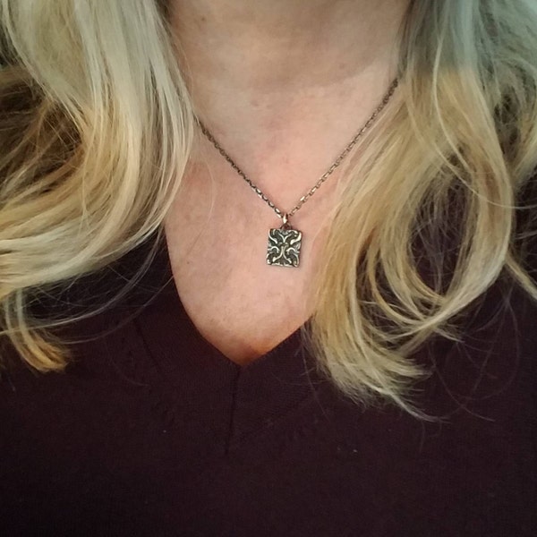 Men's Necklace Floral Square Pendant Handmade in Sterling Silver - Etsy