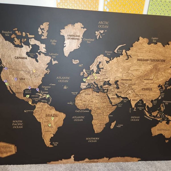 World Map Push Pin Wall Art With FREE Pins, Cork World Map Board ...