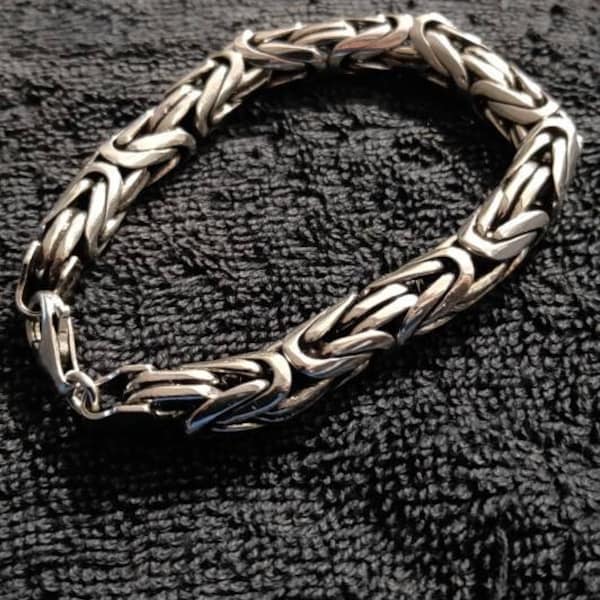 925 Sterling Silver Flat King Chain Bracelet, Real Silver Byzantine ...