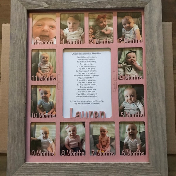 Baby First Year Personalized Frame - Holds Twelve 2.5" X 3.5" Newborn ...