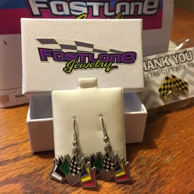 Seven Flags of Racing Earrings silver-toned Racing Jewelry by Fastlane ...
