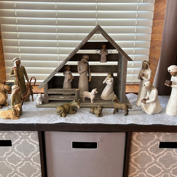 Rustic Barnwood Nativity Stable / Creche Compatible With Willow Tree ...