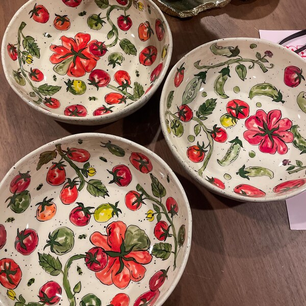 Stoneware Dessert Plate, Salad Plate Strawberry Design, Hand Painted ...