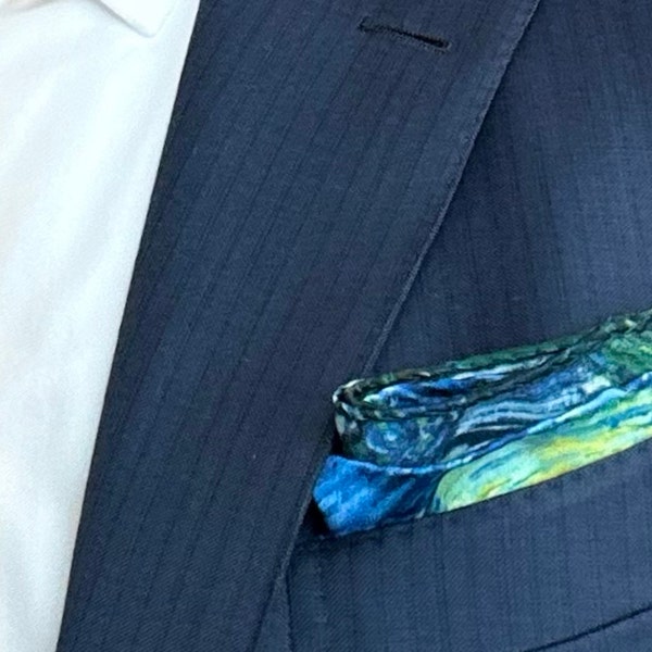 Van Gogh Starry Night Pocket Square - Charmeuse Silk Handkerchief - Etsy