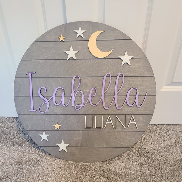 Moon and Stars Nursery Sign Custom Baby Name Sign Nursery 3D Sign ...