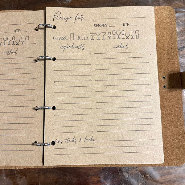 Cocktail Recipe Book Bar Recipe Book Bartender Gift Cocktail Binder Blank Leather Recipe Book ...