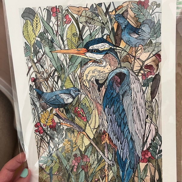 Great Blue Heron Digital Download Print, Waterbird Art Print, Blue ...