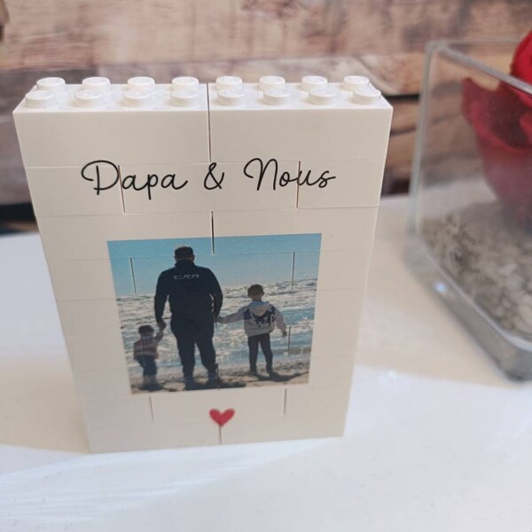 Personalised Daddy & Me LEGO® Brick Photo Block, Gift for Dad, White ...