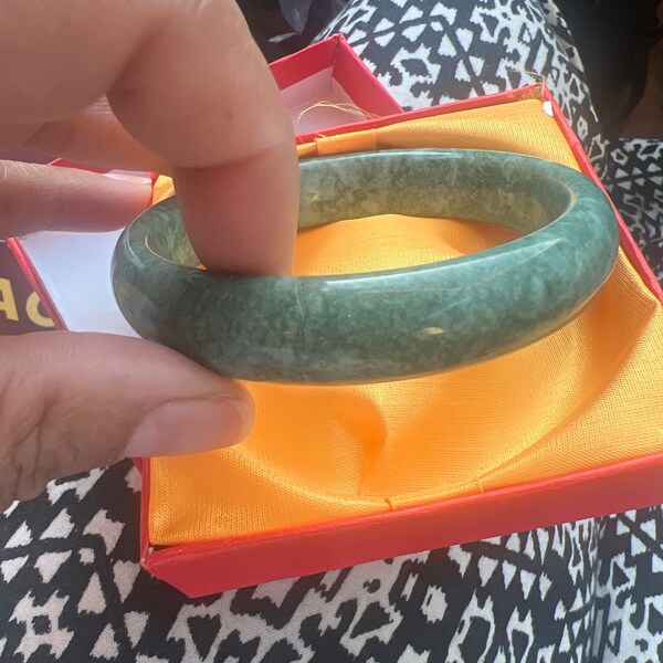 Natural Jade Bangle, Smooth Green Stone Slip-on Bracelet / Natural ...