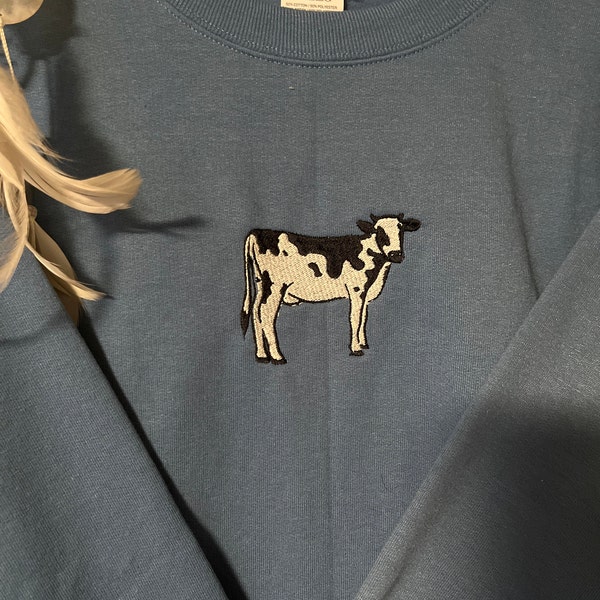 Cow Embroidered Crewneck | Cottage Core Sweatshirt - Etsy