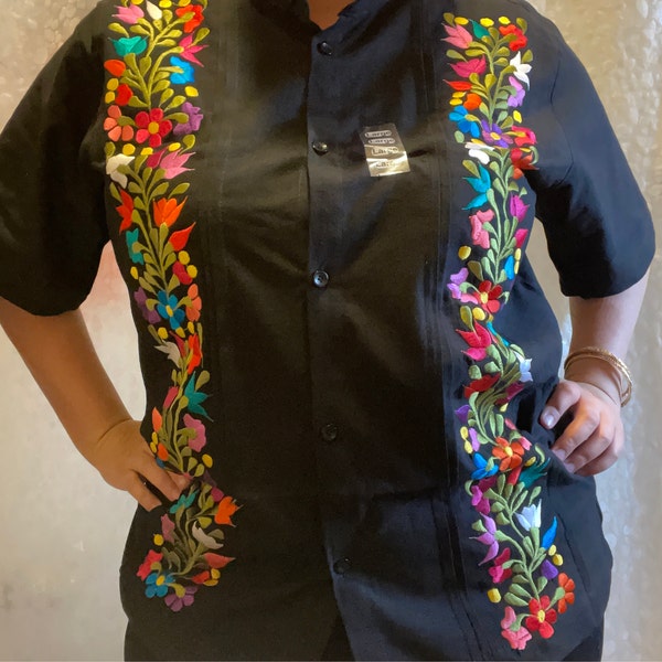 Mens Mexican Traditional Shirt. Floral Embroidered Guayabera for Men. Formal Button up Shirt ...