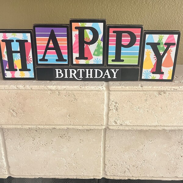 HAPPY BIRTHDAY Wood Block Sign / Kid's Birthday Party Home Decor ...