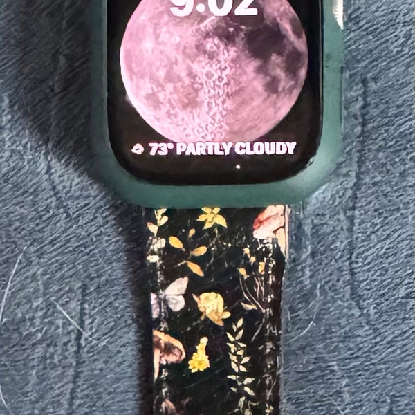 Botanical Nature Forest Apple Watch Band - Vegan Leather Strap With ...