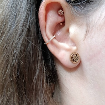 Rose Gold Rook Piercing Surgical Steel Curved Flower Barbell - Etsy