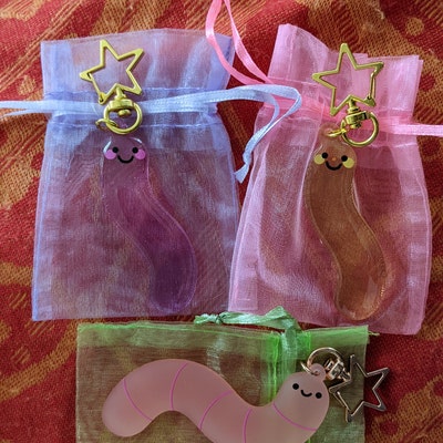 Cute Worm Keychain 3 in Single-sided Kawaii Charm Frosted Pink Acrylic ...