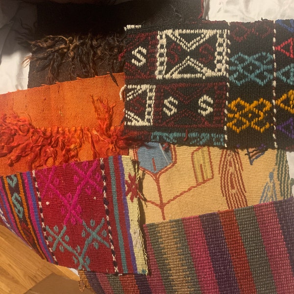Hand Woven Natural Wool Fabric Remnants, Kilim Scraps, Ebrodered, Kilim ...