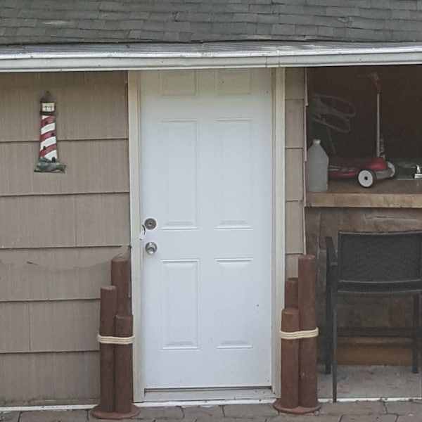 Rustic Nautical Pier Post With Rope - Handmade Garden, Porch, Deck ...