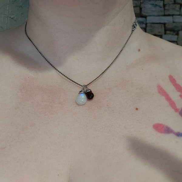 Blood Moon Rainbow Moonstone Red Garnet Sterling Silver Charm Necklace ...