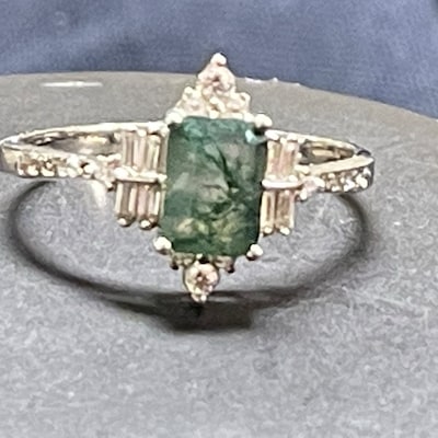 Sea Vintage Green Moss Agate Ring Sterling Silver Ring Natural Agate ...