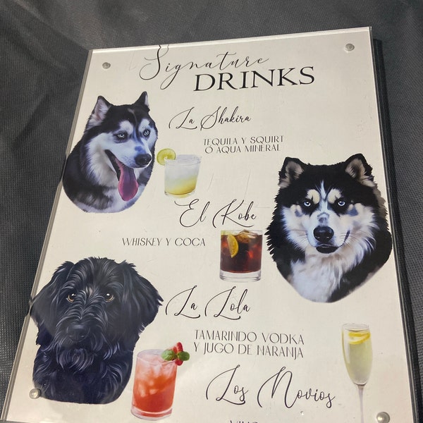Custom Pet Bar Menu Sign His and Hers Signature Drink With Dog Custom ...