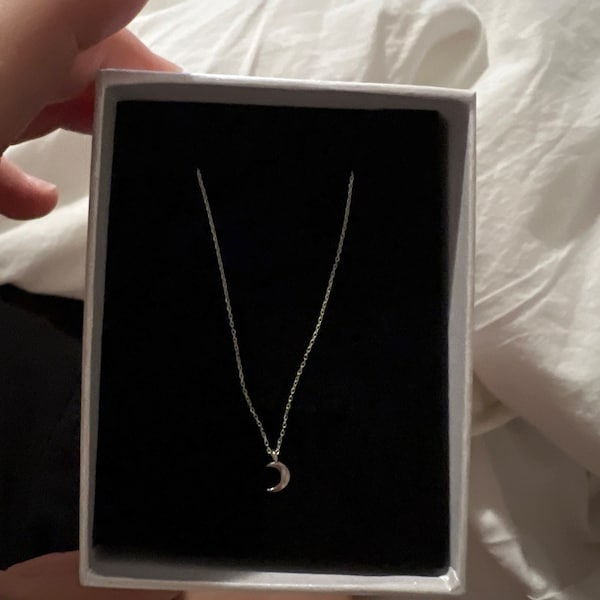 14K Gold Moon Necklace, Tiny Crescent Moon, Minimalist Necklace, Dainty Moon Necklace, Handmade ...
