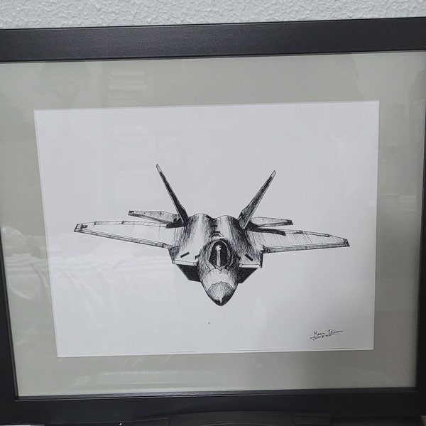 F-22 Raptor Print 11x14, Pen and Ink Drawing, F-22 Raptor, Air Force ...