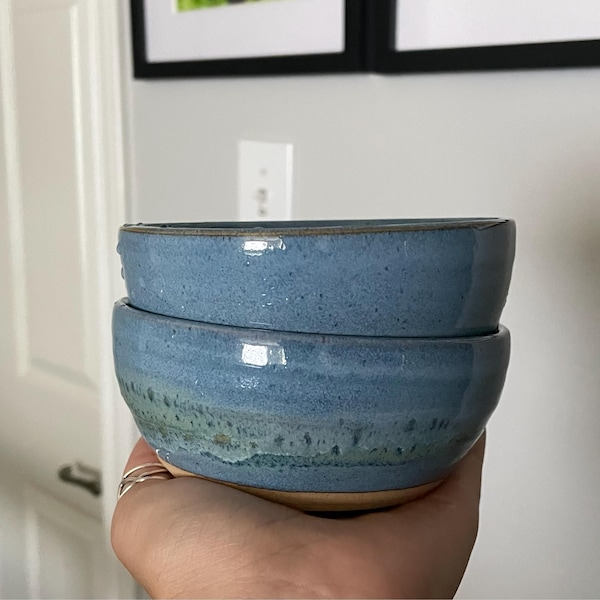 Chip and Dip Snack Bowl Large Chip Dip Handmade Pottery Bowl Blue ...