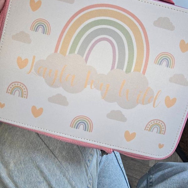 Children's Personalised Rainbow Snack Lunch Box Kid's Rainbow Themed ...
