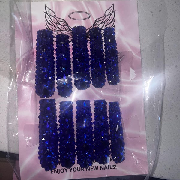 XXXL French Press on Nails | Extra Long Custom Acrylic Nails With Gems ...