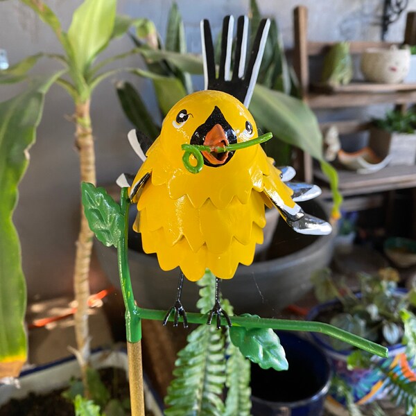 Gold Finch on Garden Stake - Garden Home Decor- Wild Bird Art - Gift ...
