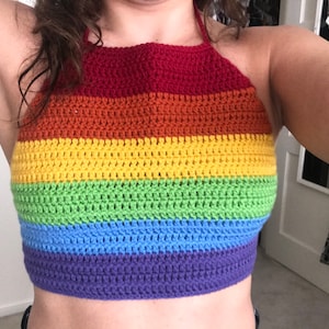 Rainbow Stripe Halter Top / Pride Crop Top / Crocheted Rainbow | Etsy