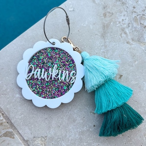 Varsity Letter Keychain With Mini Ombre Tassel Initial Zipper Pull ...