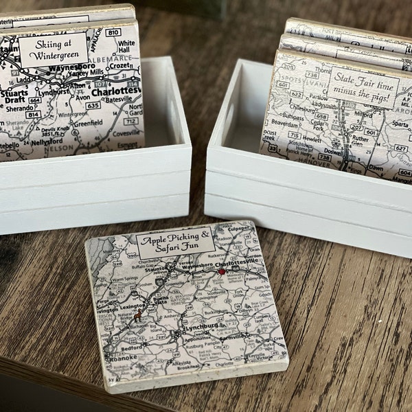 Custom Vintage Map Coasters Personalized Coasters Custom Coasters ...