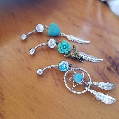 Cow Skull With Rose Belly Ring Cow Head Belly Ring Western Naval Cow ...