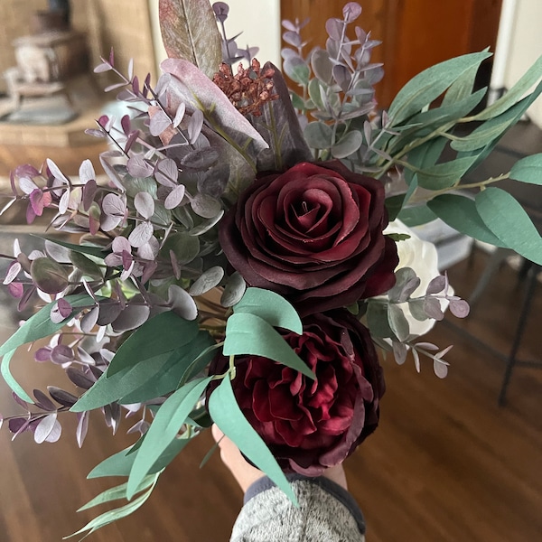 Burgundy Rose Bouquet,bridesmaids Bouquet ,flower Girl Bouquet ,wedding ...