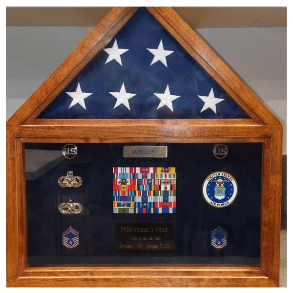 Military Retirement Shadow Box, American Flag Wood Display Case, Folded ...