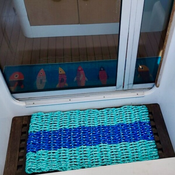 Large Rope Mat Made With Lobster Rope, Double Weave, in Navy Blue and ...