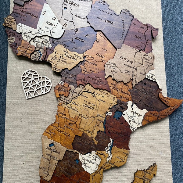 Wooden Africa Map, 3D Africa Travel Map, Carte De Voyage De L'afrique ...