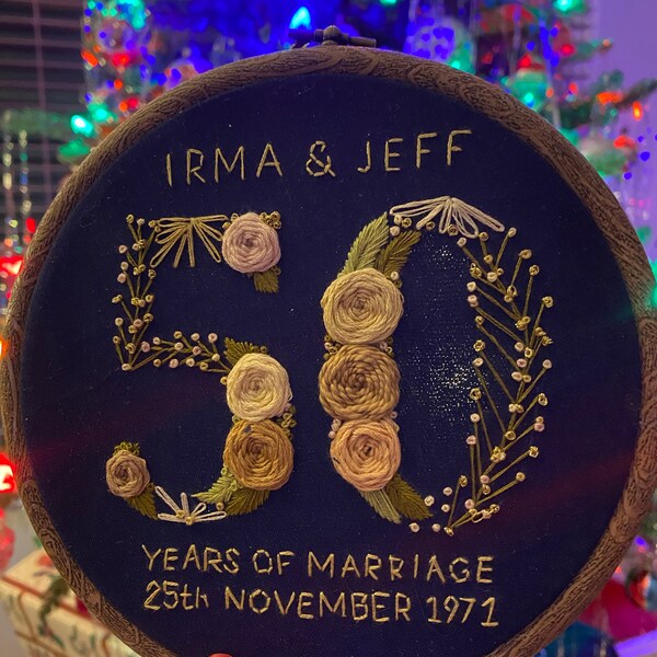 Custom Wedding Anniversary Embroidery Hoop - Anniversary Gift - Floral ...