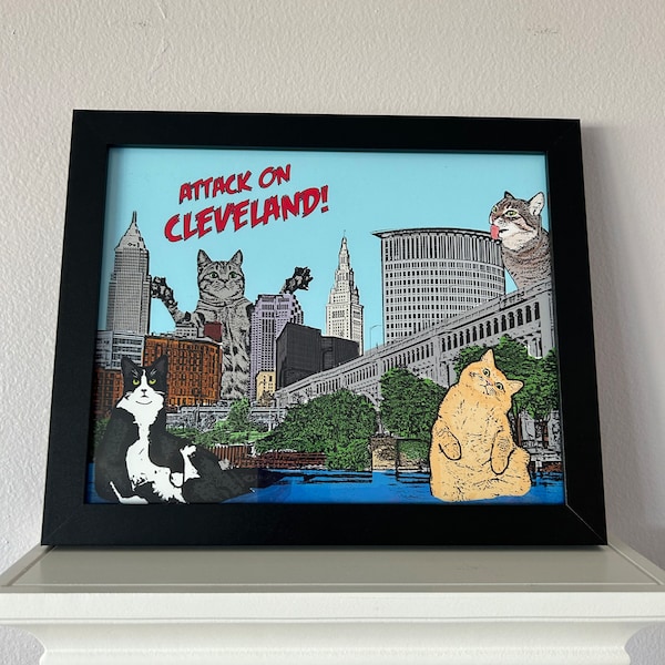 Cleveland Cat Pop Art // Cleveland Cat Skyline Art // Cleveland Skyline ...