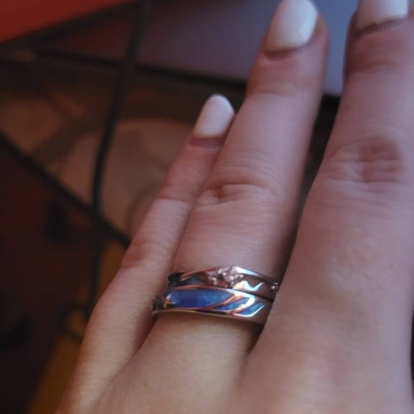 Meteor Galaxy Star Couple Matching Rings Set Silver Couple Rings Zodiac ...