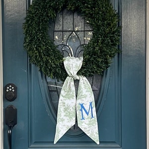 Monogram Floral Chinoiserie Wreath Sash for Front Door, Personalized ...