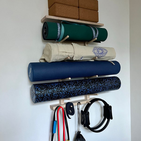 Wall-mounted Yoga Mat Rack: Handmade, Furniture Quality, 100% Solid ...
